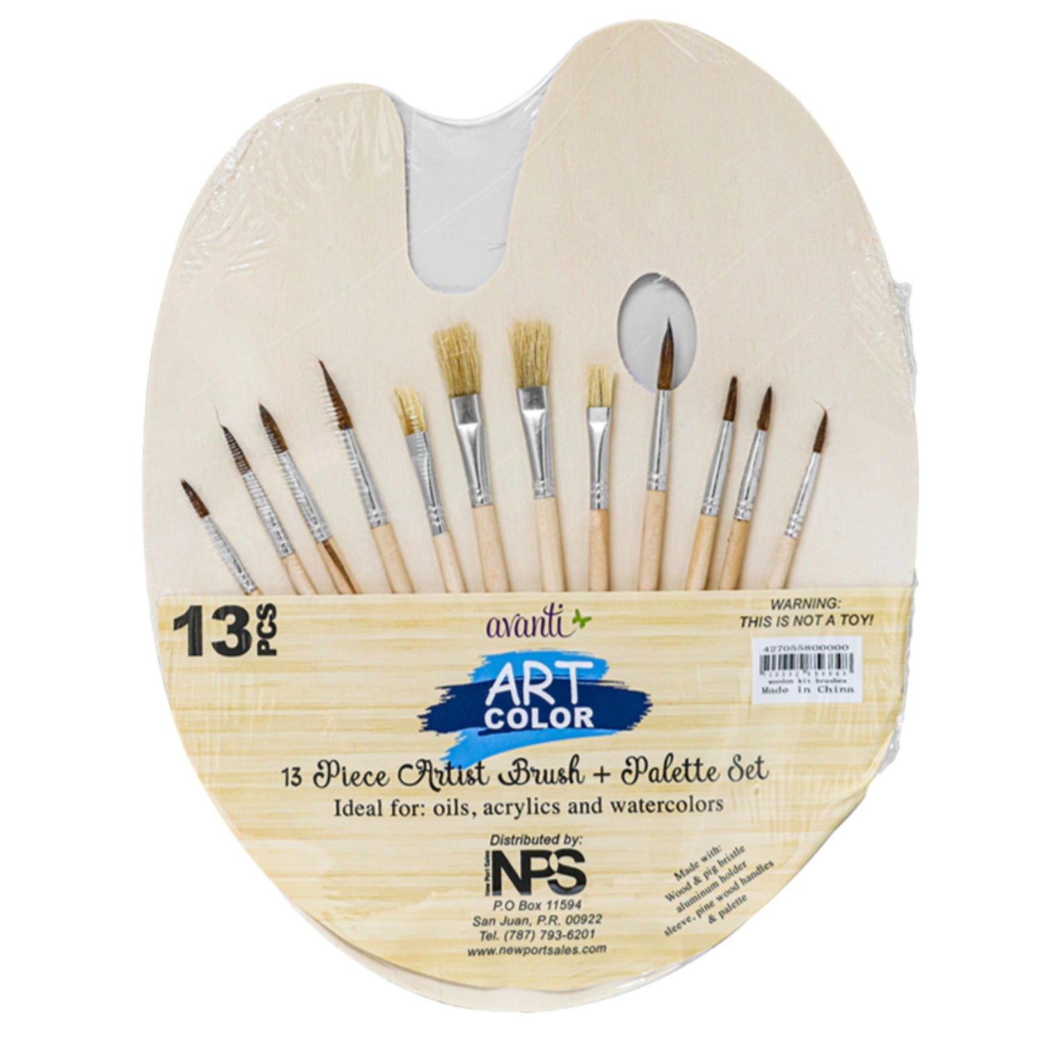 Art Brushes & Palette Set, Various Brush Sizes, Wooden Textures, 13 Pi ...